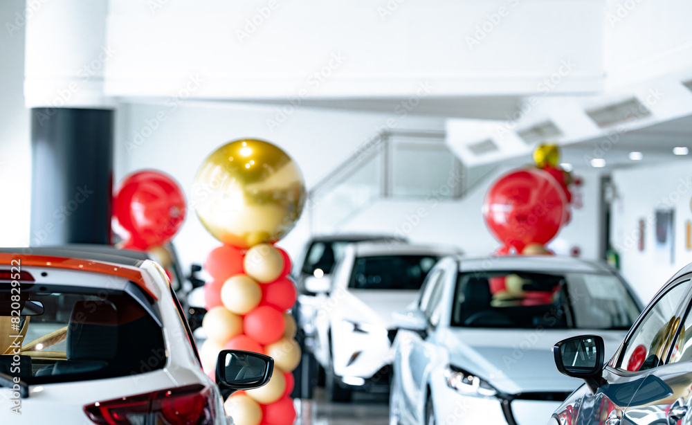 New car parked in luxury showroom. Car dealership. Modern luxury car ...