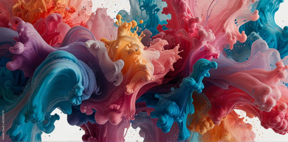 Color liquid ink splash abstract background rainbow art. White splash ...