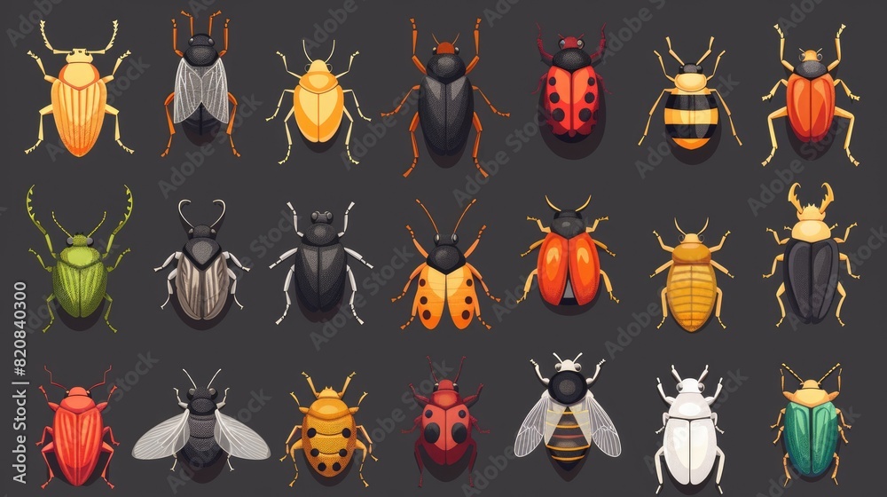 Different types of insect cartoon icons in the collection are set for ...