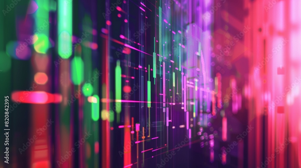 A digital art of a screen, displaying fast-paced stock market prices ...