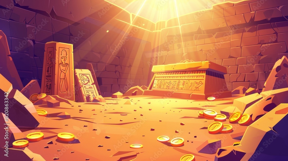 Pharaoh's lost tomb in ancient Egypt cartoon modern illustration ...