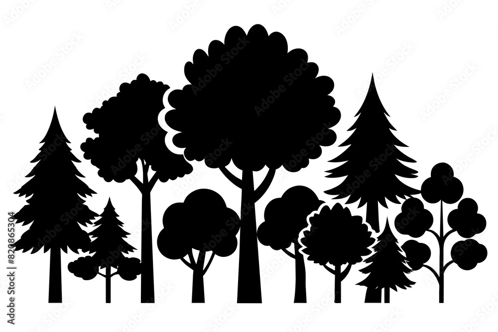 Forest tree silhouettes collection. Pine trees horizontal pattern ...
