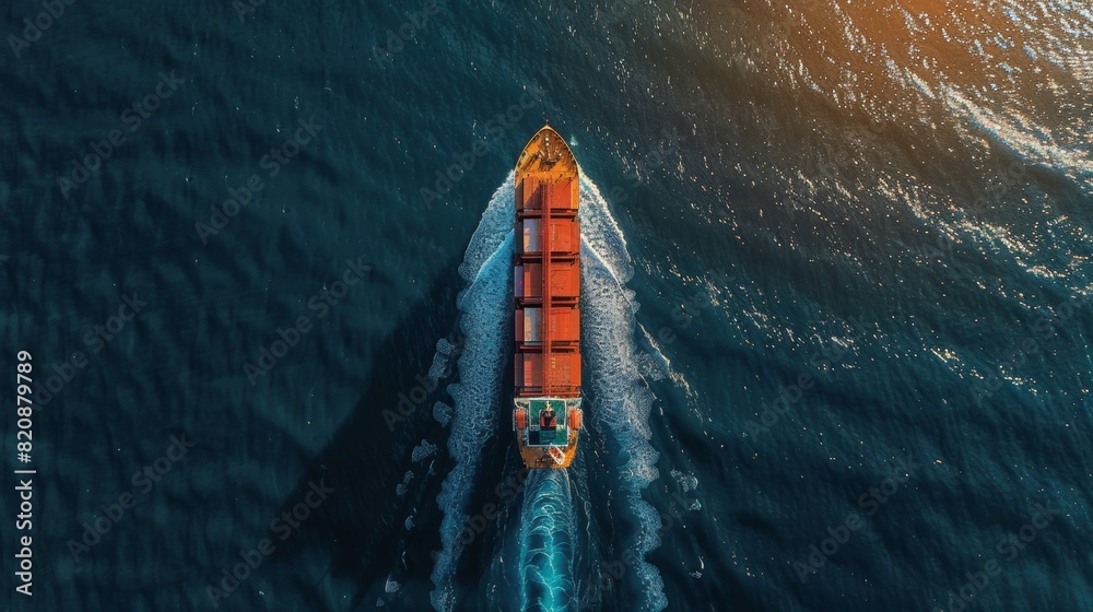 top view professional photograph of brand new cargo ship in horizontal ...