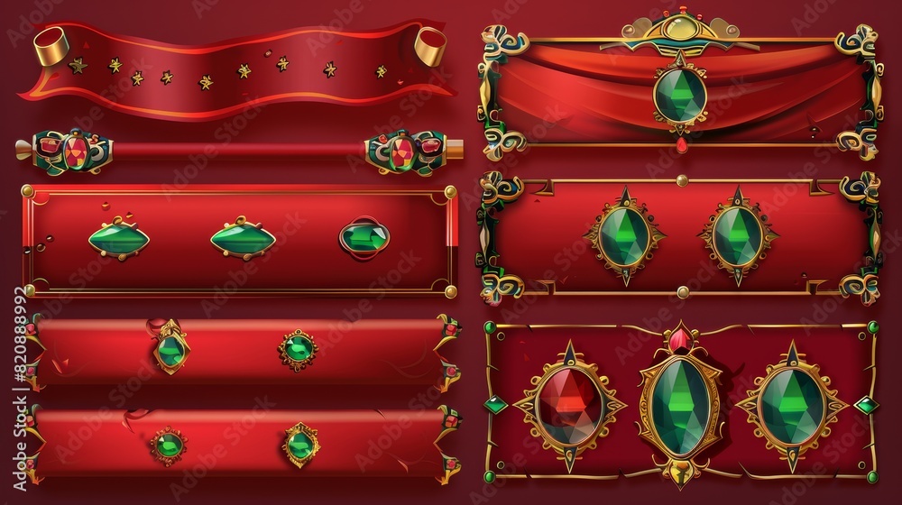 Cartoon 3D modern illustration set of red medieval GUI elements ...