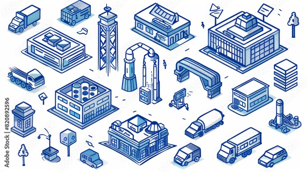 3D modern line art illustration of an isometric city infrastructure ...