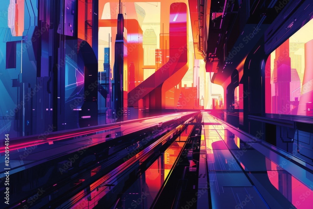 Modern wide Hi-tech digital technology concept neon color. Beautiful ...