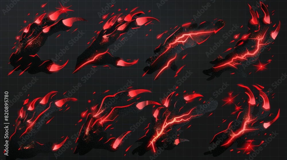 An image of sparkling monster claw marks on transparent, red glowing ...