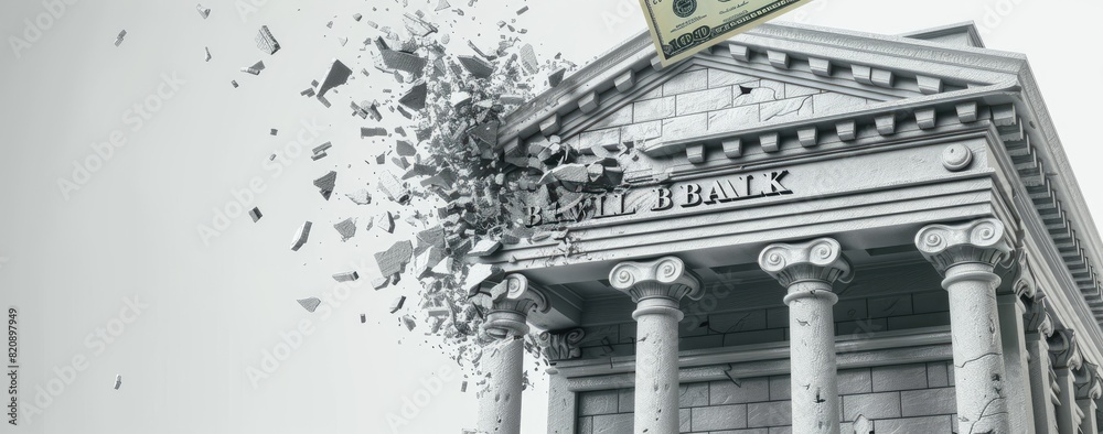 Time has weathered the traditional bank building into a crumbling ruin ...