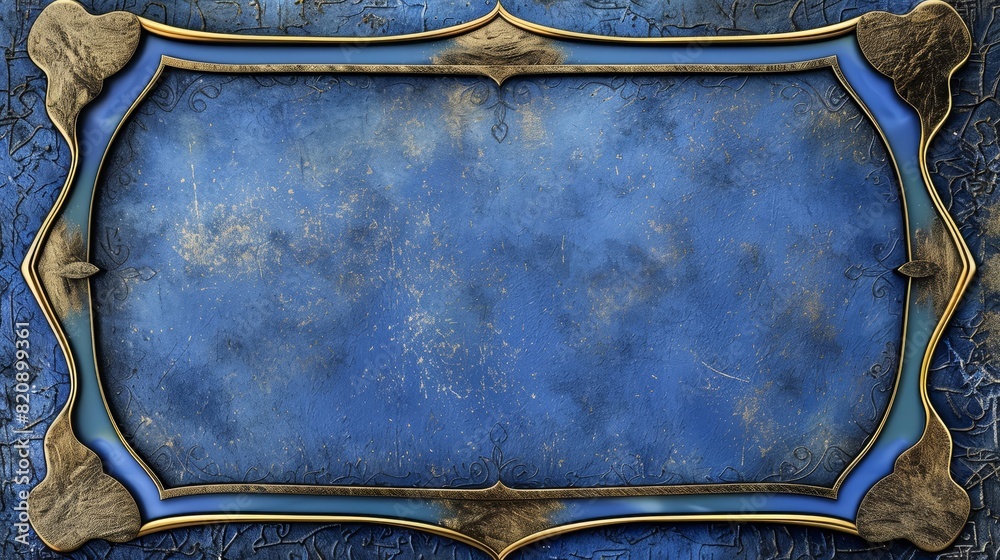 Ornate blue and gold frame with textured details and vintage aesthetic ...