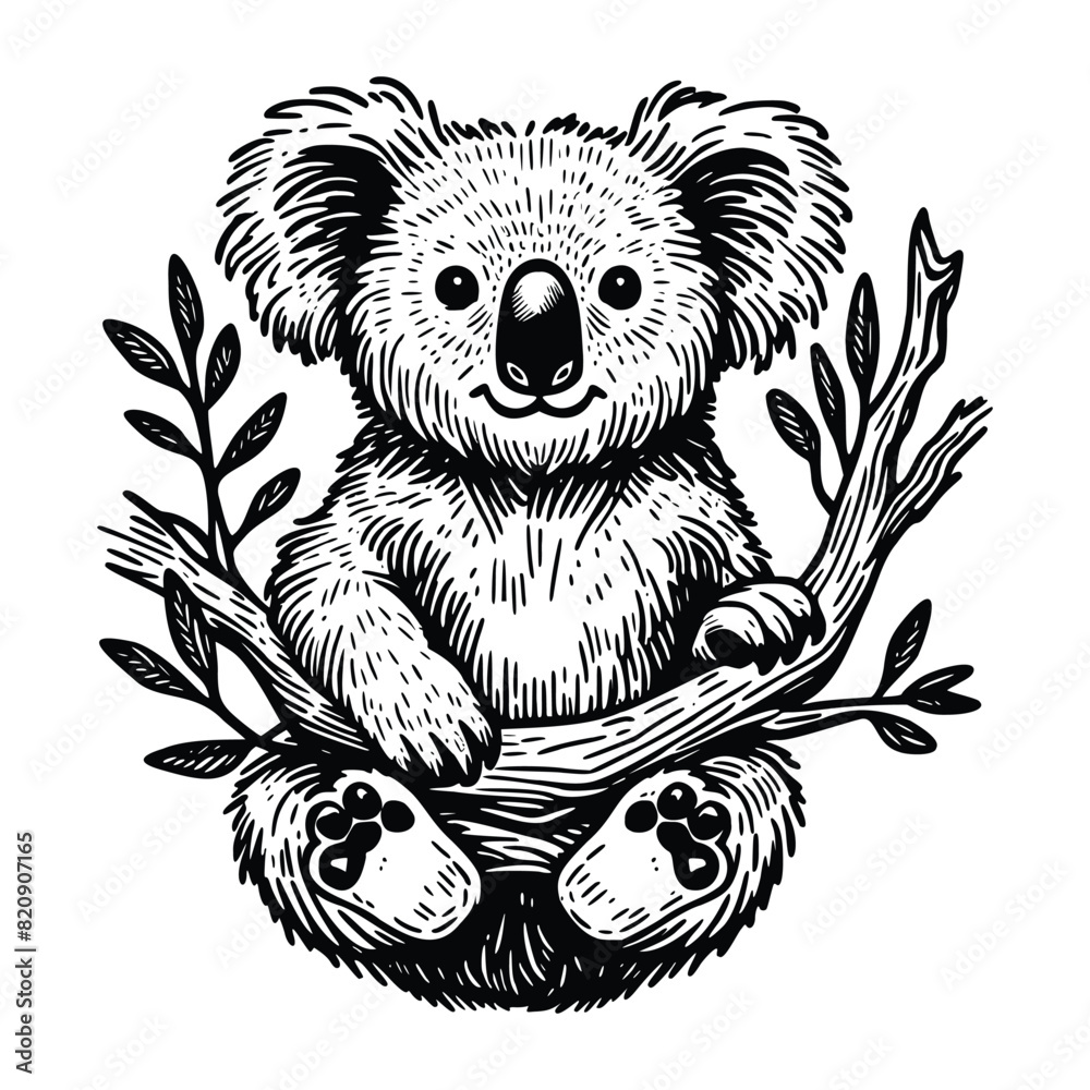 koala illustration. hand drawn koala black and white vector ...