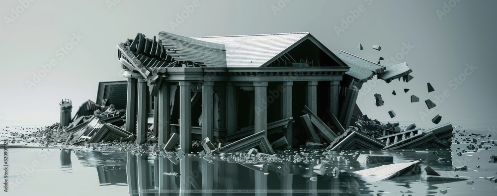 The broken bank building still retains vestiges of its former grandeur ...