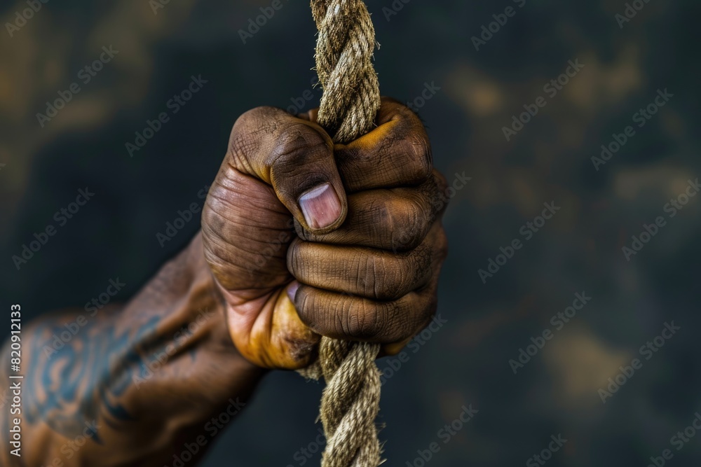 Black man's fist with coiled rope, concept of freedom day, Juneteenth ...