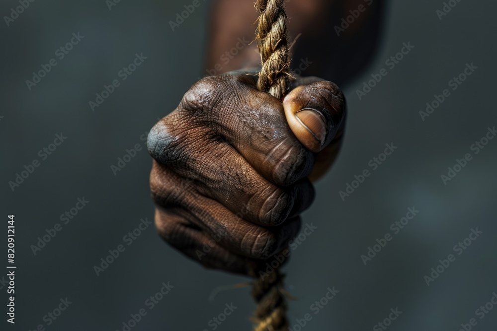 Black man's fist with coiled rope, concept of freedom day, Juneteenth ...