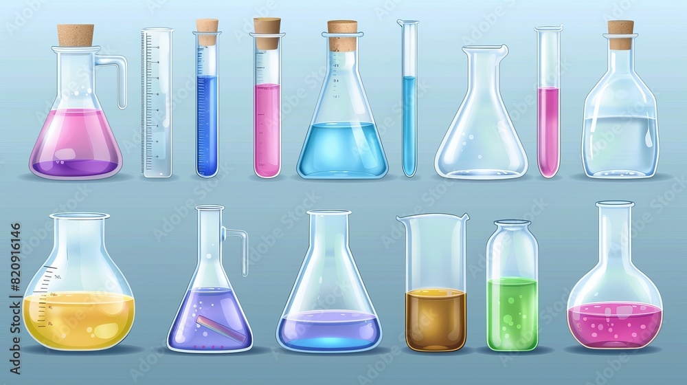 Detailed modern illustration of laboratory glassware isolated on ...