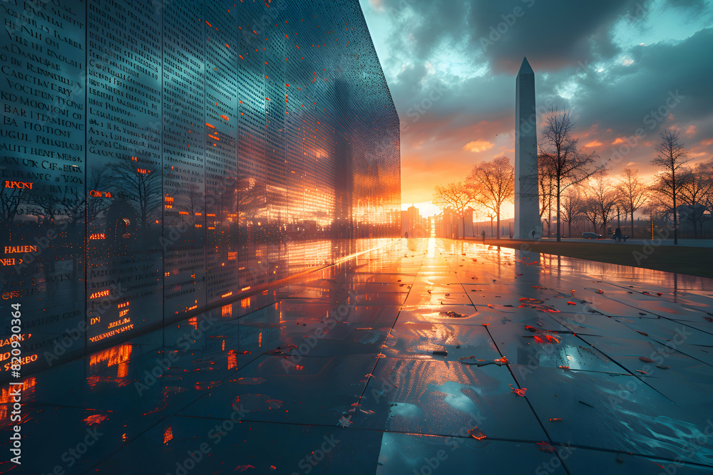 A memorial wall with names of fallen soldiers, to show the expanse and ...