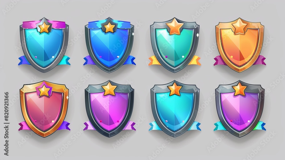Modern set of victory and defeat game user interface badges. Shield and ...