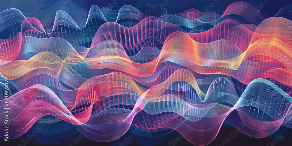 Develop a vector graphic of sound waves in a lively, oscillating ...