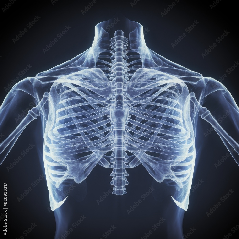 Digital X-ray image of the upper body, showing rib cage and spine ...