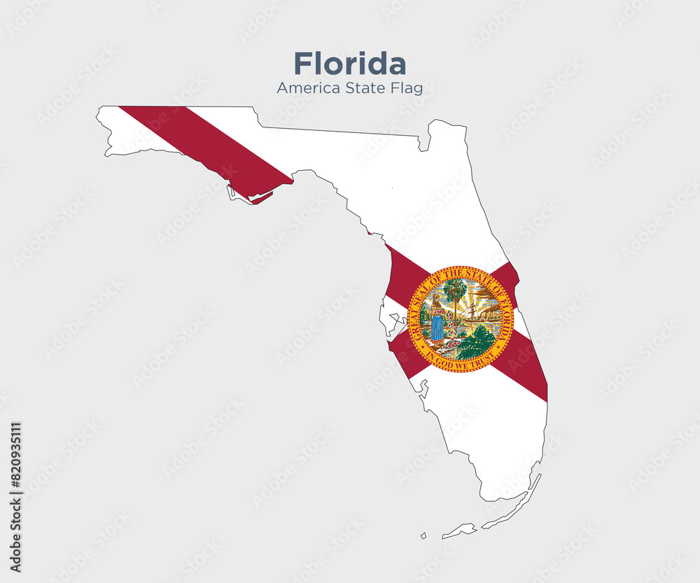 Florida flag and map.Flags of the U.S. states and territories. America ...