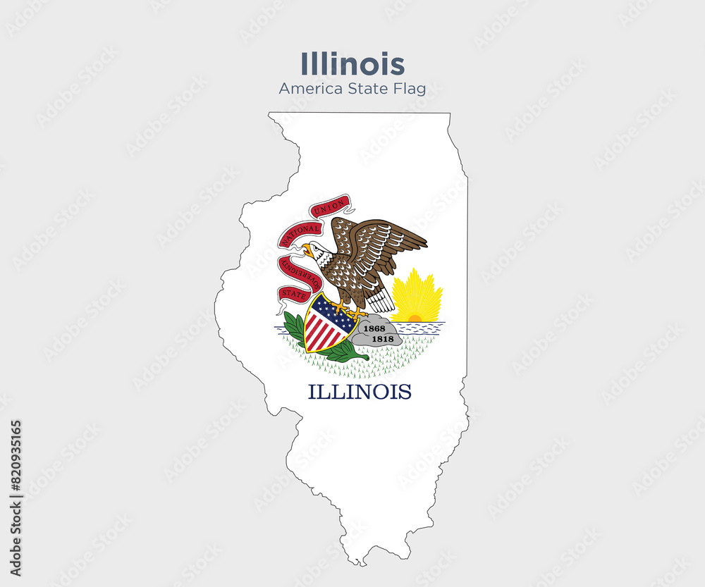 Illinois flag and map.Flags of the U.S. states and territories. America ...
