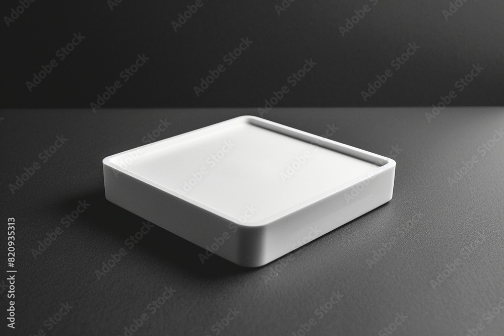 white rectangular metal box on black background, mockup template for ...