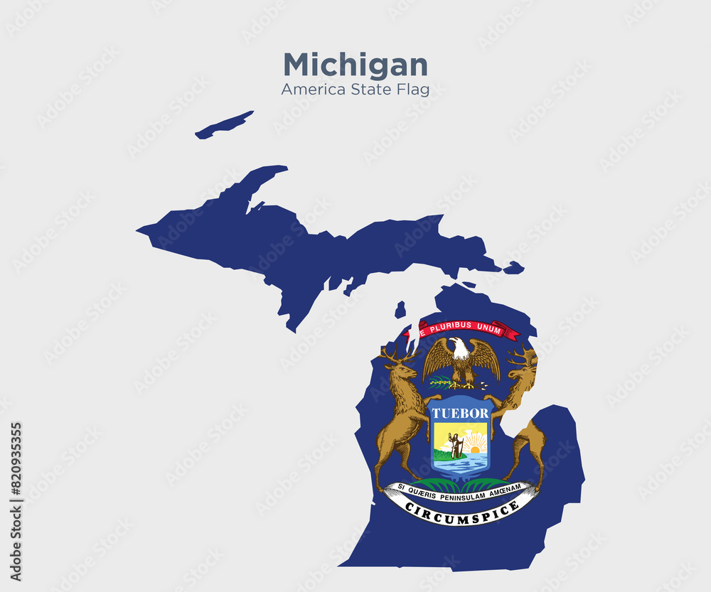 Michigan flag and map.Flags of the U.S. states and territories. America ...