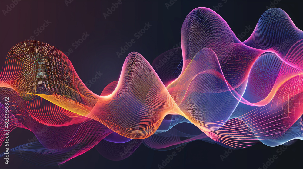 Develop a vibrant vector graphic of sound waves flowing and curving in ...