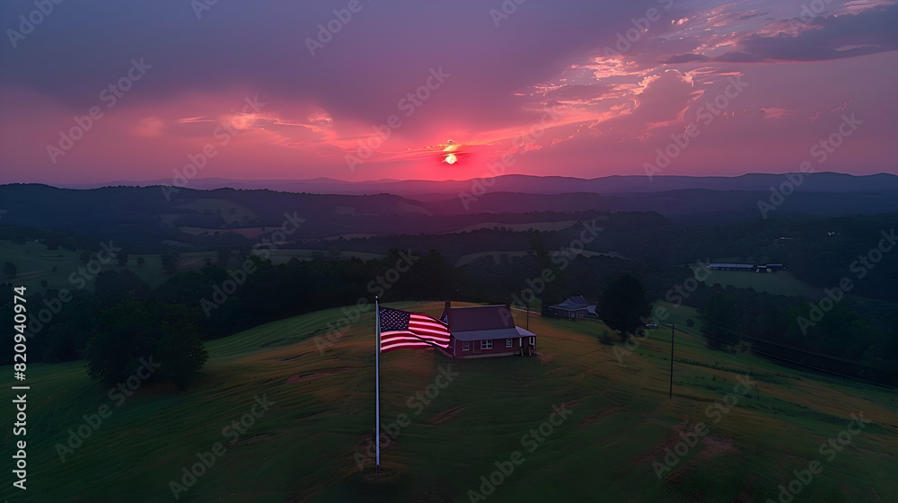 A stunning Memorial Day scene with an American flag illuminated by ...