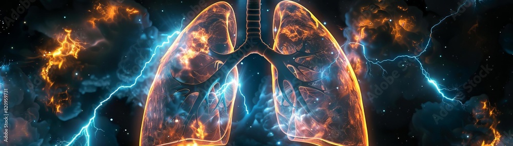 Lungs visualized as space filled with dark clouds and lightning ...