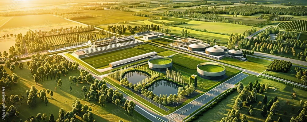 Biofuel production plant Top view of a farm that integrates a biofuel ...