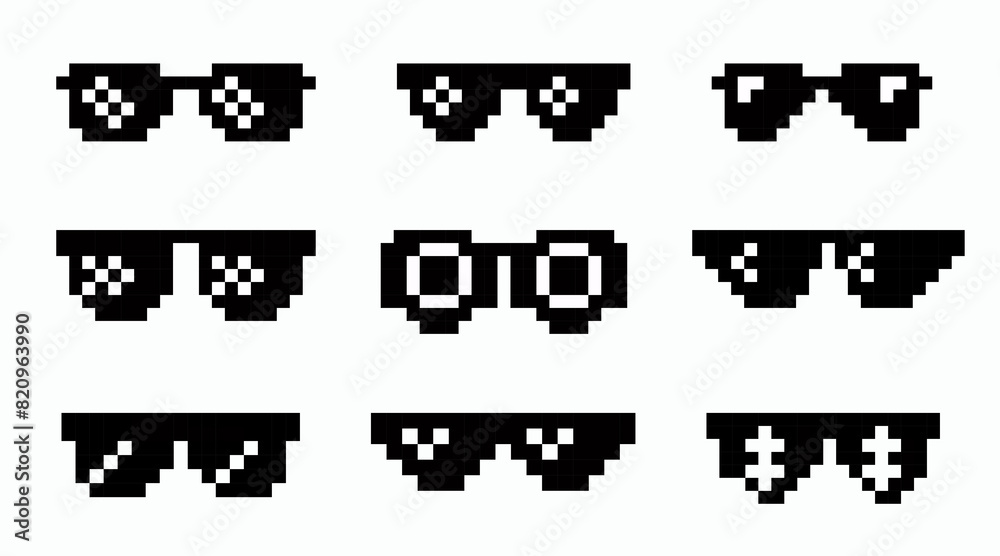 Pixel boss glasses set. Gangster, bandit glasses. Vector Illustration ...