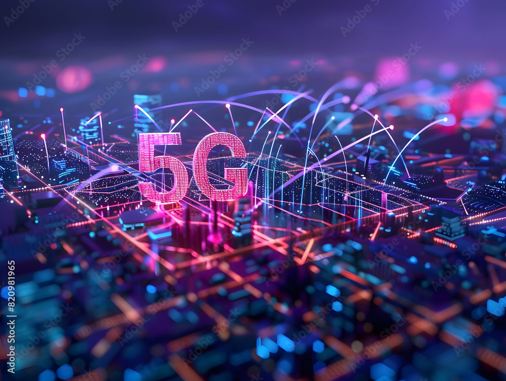 abstract digital Illustration of a modern 5G network technology on a ...