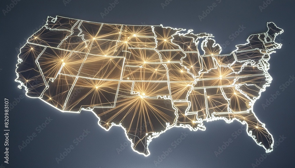 illuminated usa map with a network of lights highly detailed map of the ...