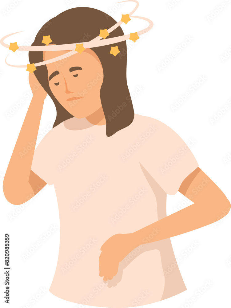 Cartoon image of a woman looking dizzy with stars spinning around her ...