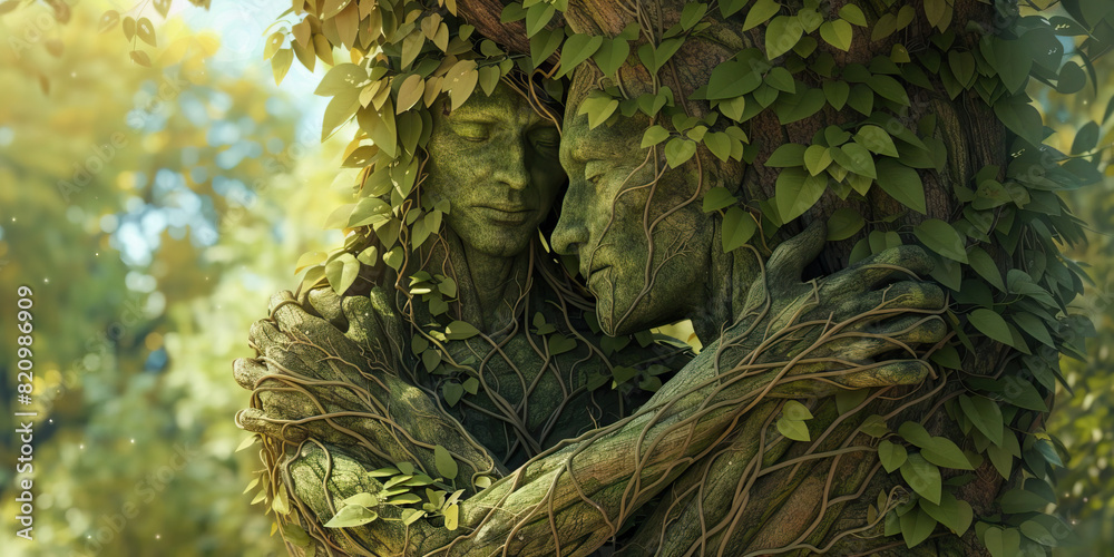 The Green Man's Embrace - The Green Man, his body covered in leaves and ...