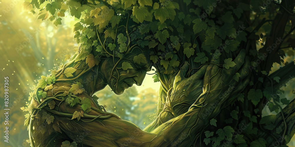 The Green Man's Embrace - The Green Man, his body covered in leaves and ...