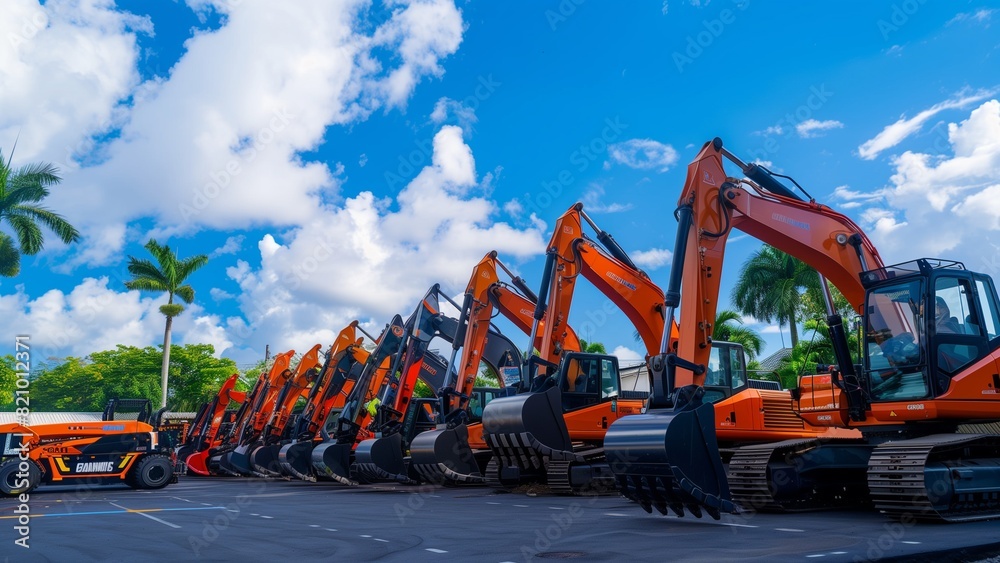construction machinery in the parking lot. Many different types and ...