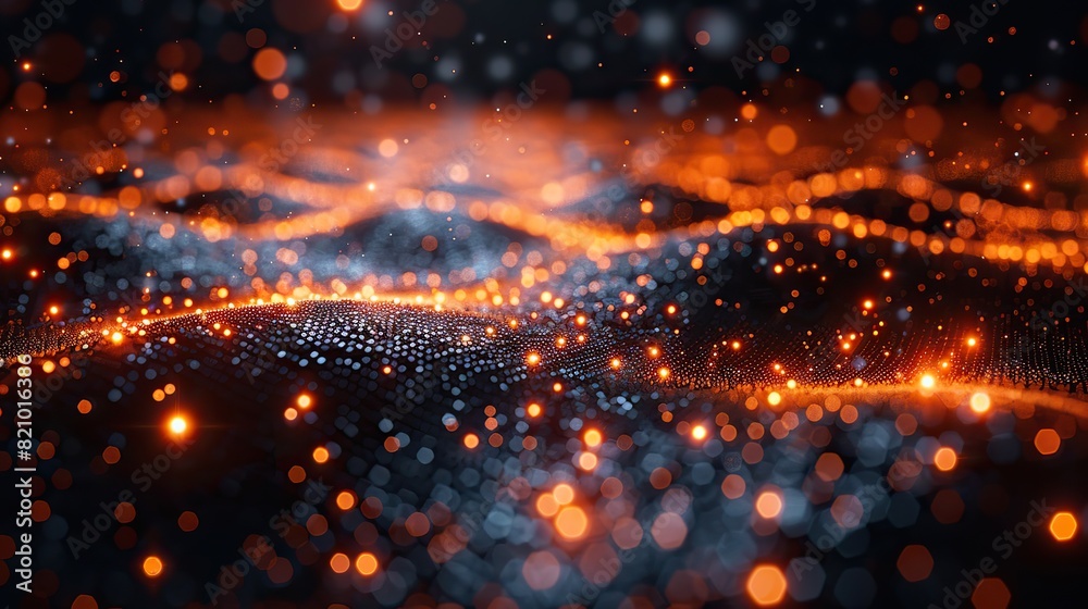 abstract tech background with digital particles quantum computing network system explosion of ...