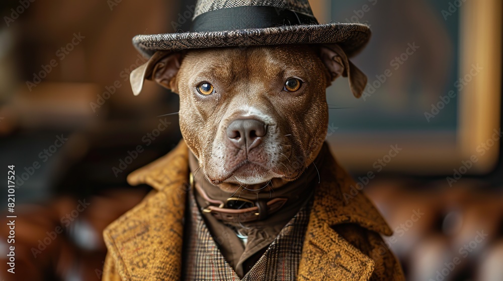 a charismatic staff dog posing as a boss proud and confident dressed ...