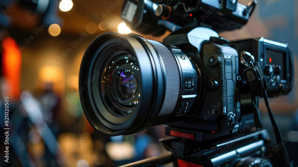 Professional cinema and video camera on the set. Shooting shift ...