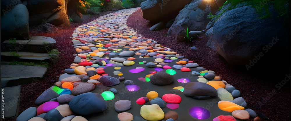 Step into a fantasy world where glowing pebbles of different colors and ...