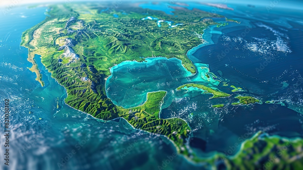 physical map of central america and caribbean flattened satellite view ...