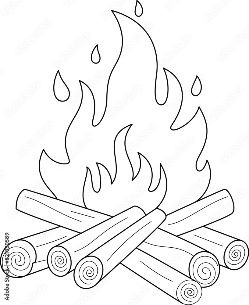 Bonfire coloring page for kids. Camp outline doodle colouring page ...