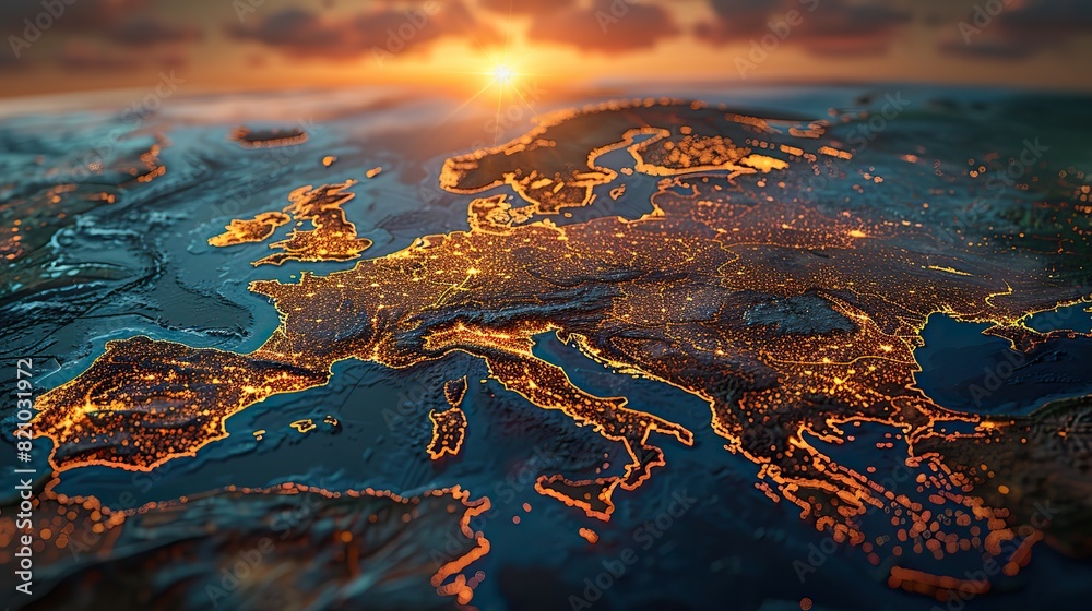 physical map of western europe with high resolution details flattened ...