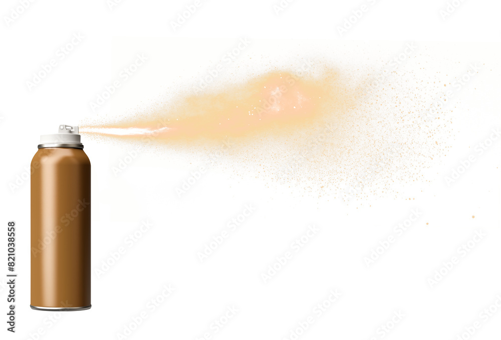 Brown metallic blank spray can with brown spray. Isolated transparent ...