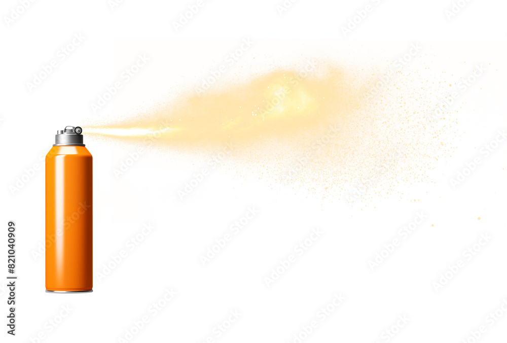 Orange metallic blank spray can with orange spray. Isolated transparent ...