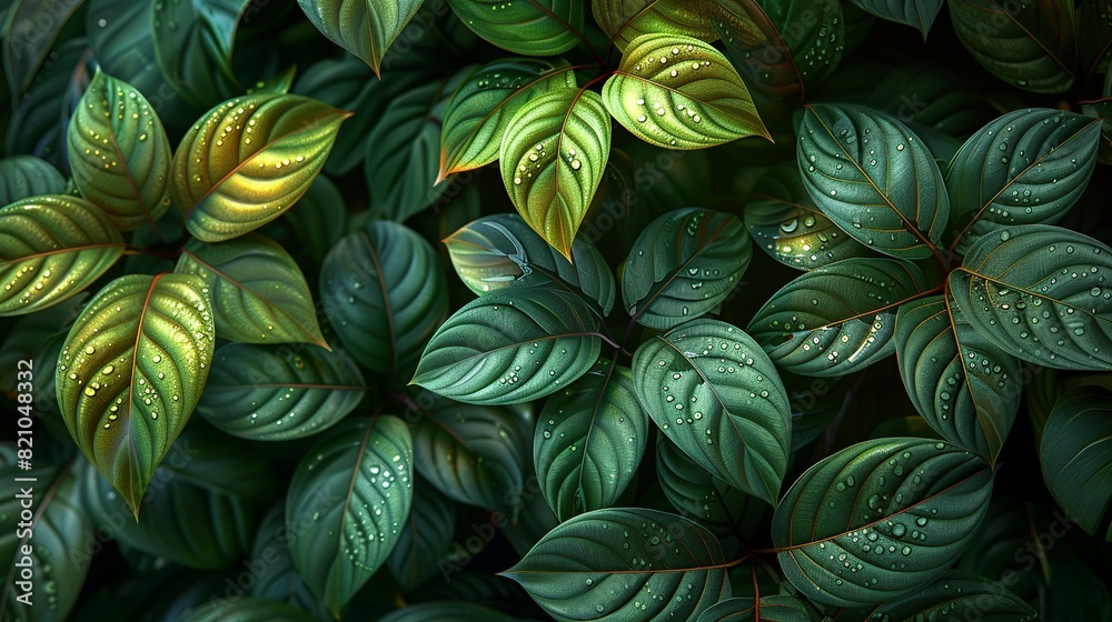 Tropical Forest Background, Close-up of tropical leaves with intricate ...