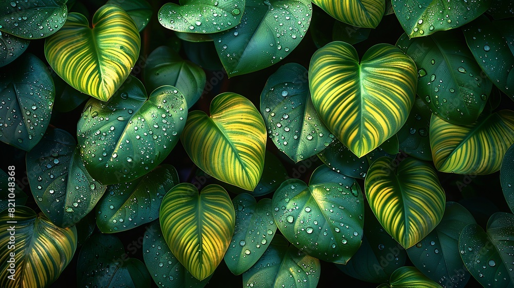 Tropical Forest Background, Close-up of tropical leaves with intricate ...