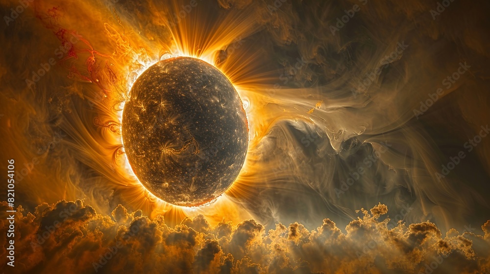Astronomy Background, Sun in space with intense solar activity ...