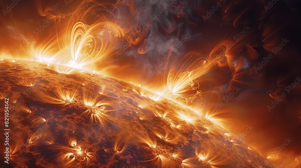 Astronomy Background, Sun in space with intense solar activity ...